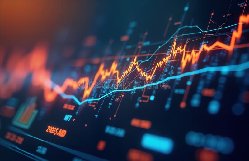 Digital Display Shows Stock Market Data. Trendy Graph Chart Represents ...