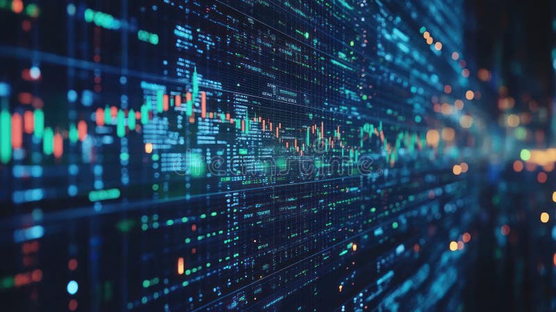 Digital Display with Stock Market Data and Graphs Stock Illustration ...