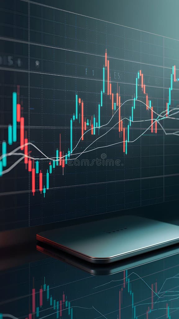 Stock Market Graph Fluctuates, Sleek Display with Glowing Lines Stock ...