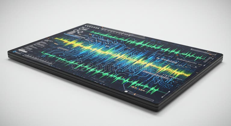 A Digital Display Tablet Featuring a Futuristic Interface Resembling a ...