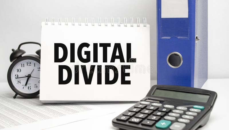 Digital Divide Words on White Notebook and Calculator, Black Vintage ...