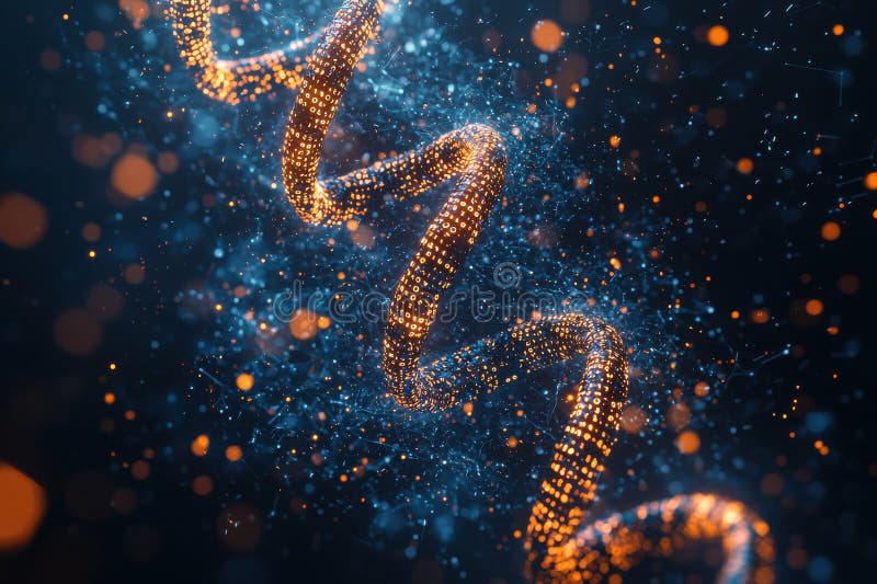 Digital DNA Double Helix Composed of Glowing Binary Code Stock Image ...
