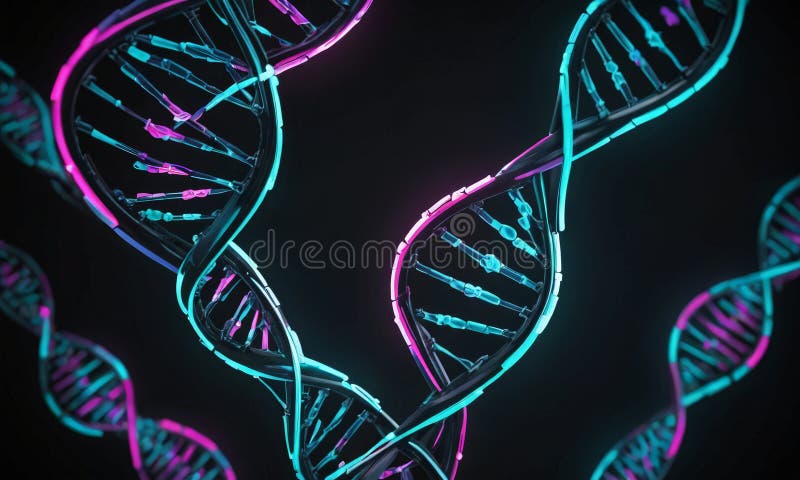 Digital DNA Double Helix, with the Strands in Shades Pink and Blue ...