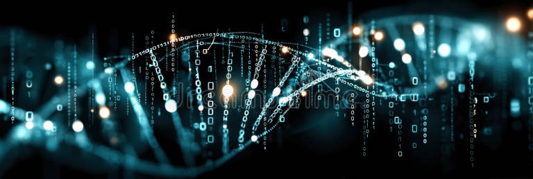 Digital DNA Helix Constructed from Glowing Lights and Flowing Binary ...