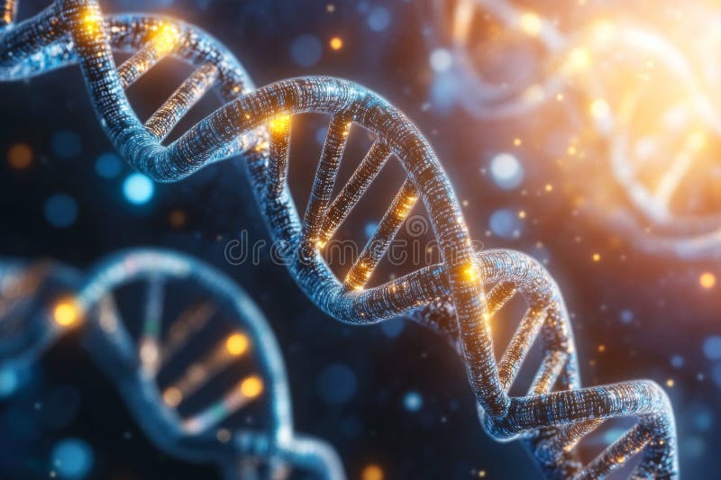 Digital Dna Strands Forming a Double Helix with Glowing Genes Stock ...