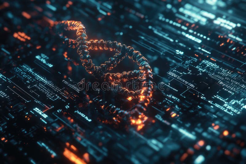 Digital DNA Structure Overlaid on Electronic Circuit Stock Photo ...