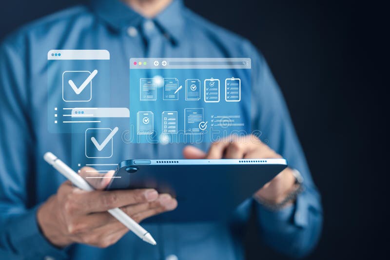 Digital Document Management System with Virtual Checklist Icons Stock Image - Image of documents ...