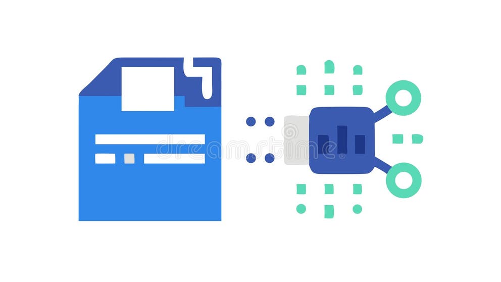 Digital Document with Data Flow and Connections, Vector Design ...