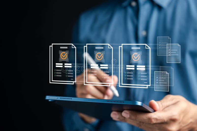Digital Document Management and Checklist Concept. Online Files with ...