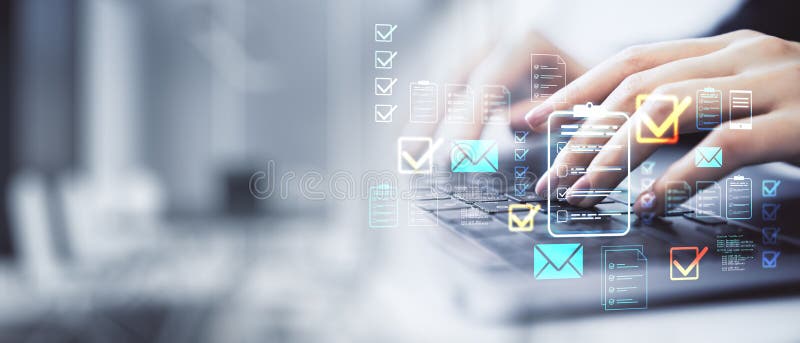 Digital Document Management Concept with Hands Typing on a Laptop ...