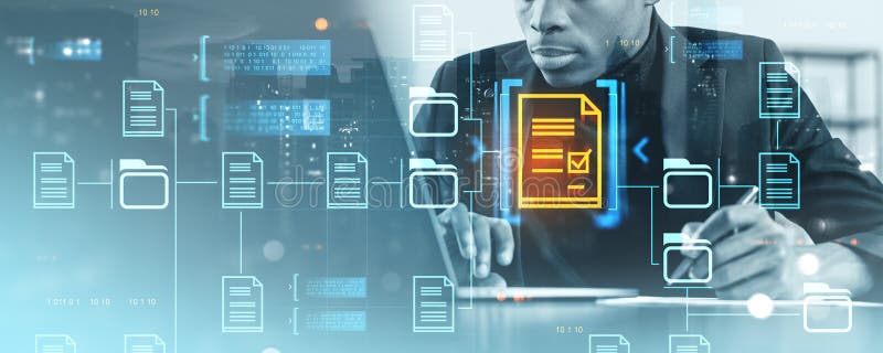 Digital Document Management and Data Analysis in a Modern Tech O Stock ...