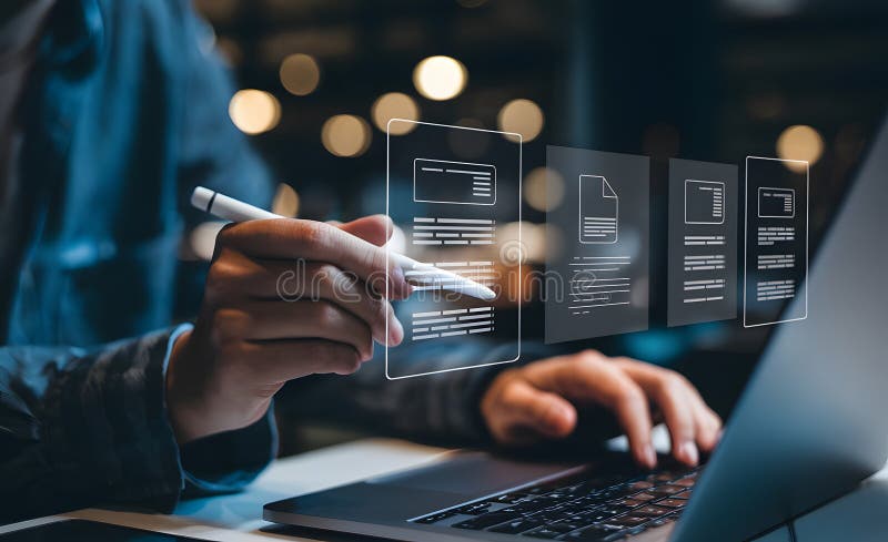 Digital Document Management Modern Workspace Professional Businessman ...