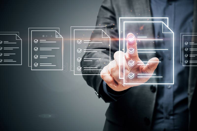 Digital Document Management System Concept with a Virtual Interface and Background Stock Image ...