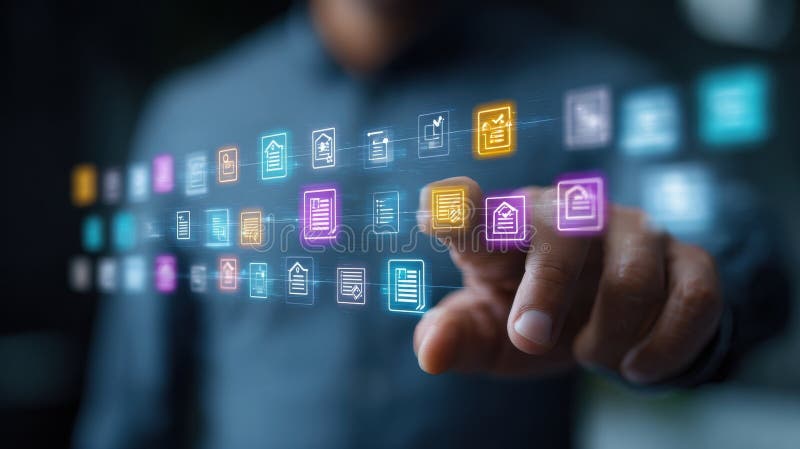 Digital Document Management System Streamlining Workflow with Technology Stock Illustration ...