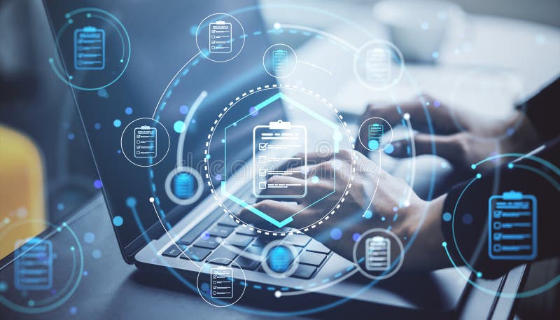 Digital Document Management System with Virtual Checklist Icons Stock ...