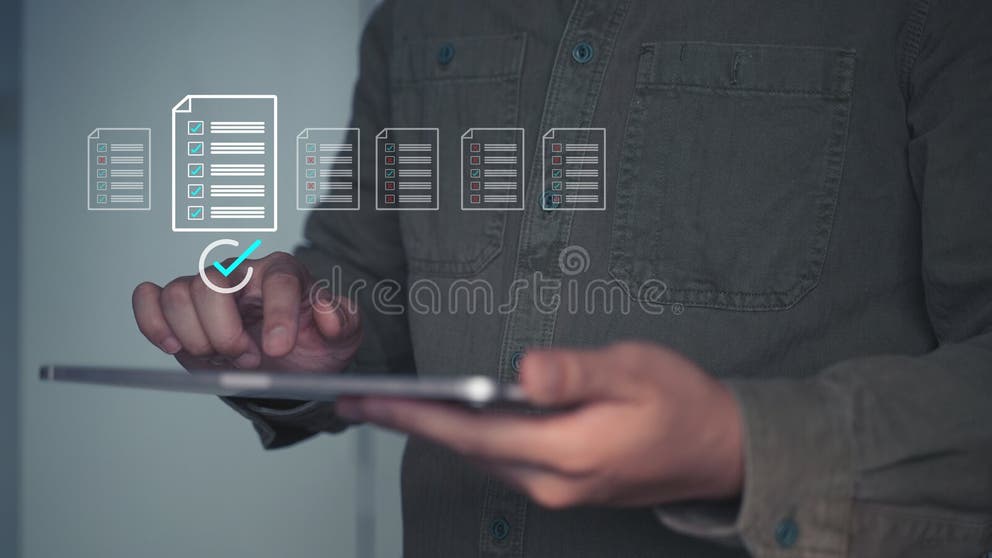 Digital Document Transfer and File Synchronization Via Tablet with Floating Icons Stock ...