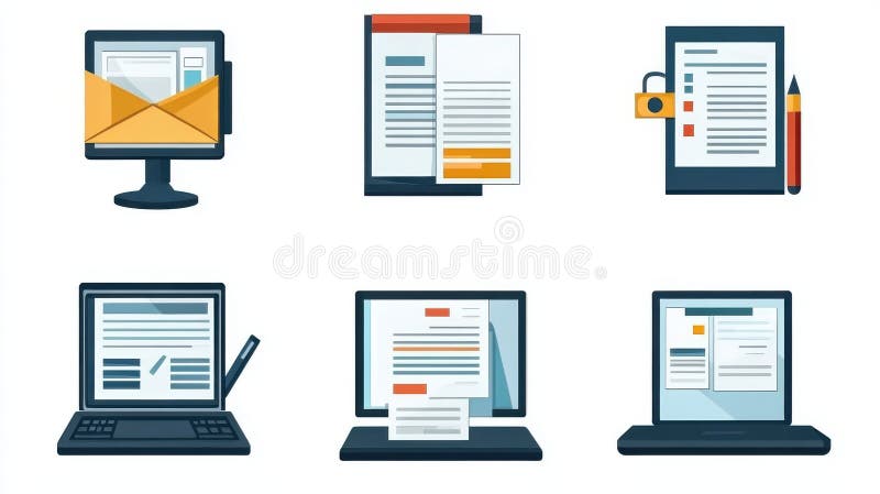 Digital Documents Online Secure Data Files Laptop Computer Paperwork ...