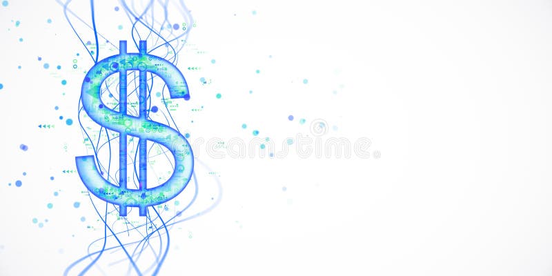 Digital Dollar Sign with Abstract Lines and Dots on White Gradient ...