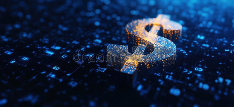 Digital Dollar Sign Glowing in Data Matrix Background, Symbolizing ...