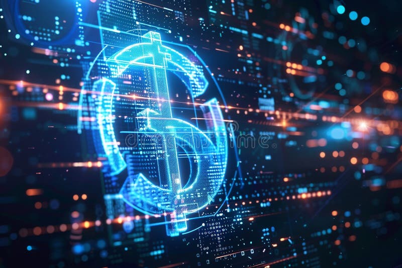 Digital Dollar Symbol with Blue Glow and Data Stream Stock Illustration ...