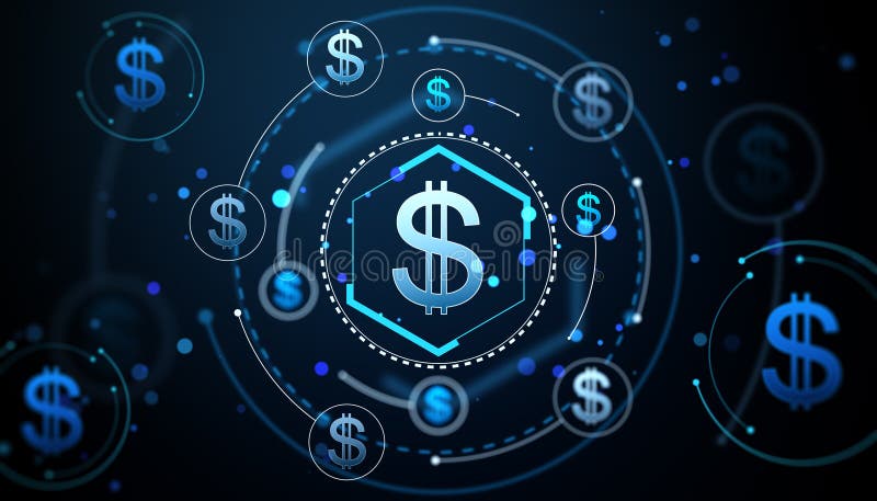 Digital Dollar Symbols Connected in a Network Design. 3D Rendering ...