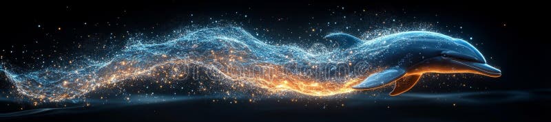 A Digital Dolphin Created with Ocean Waves and Sparkling Light Effects ...