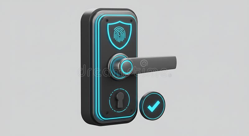 Digital Door Lock with Fingerprint and Checkmark Security Concept Stock ...
