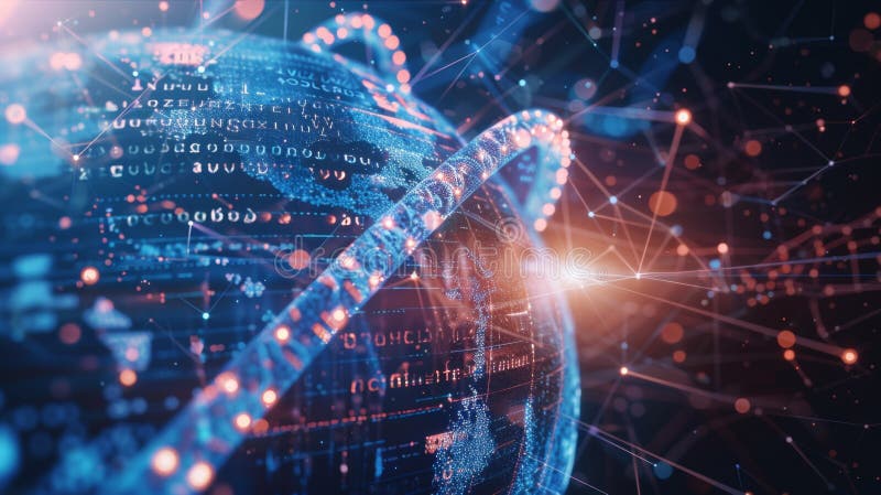 Digital Double Helix and Globes in Futuristic Cyberspace Stock ...
