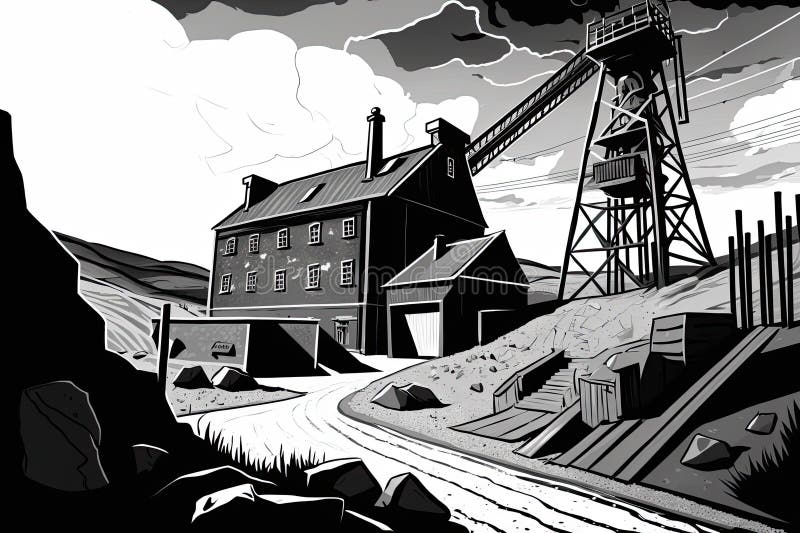 Digital Drawing of a Blustery Coal Mine Day Stock Illustration ...