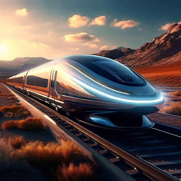 A Digital Drawing of a High Speed Hyperloop Train in a Sci Fi S Stock ...