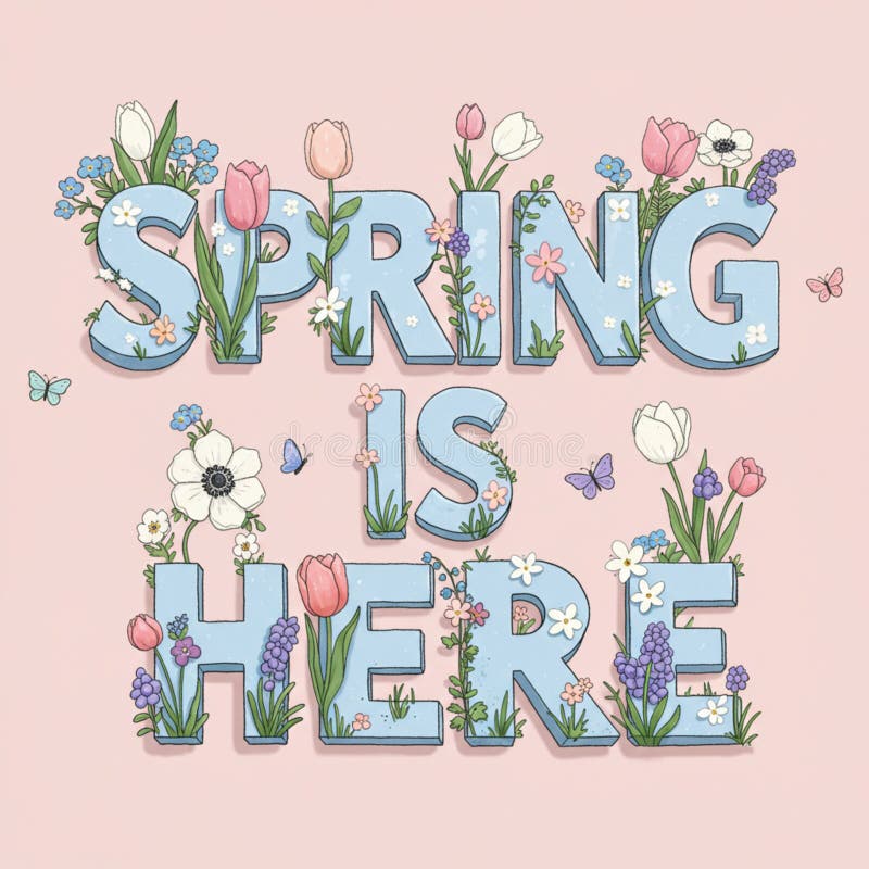Digital Drawing of "SPRING is HERE" in Blue Stock Illustration ...