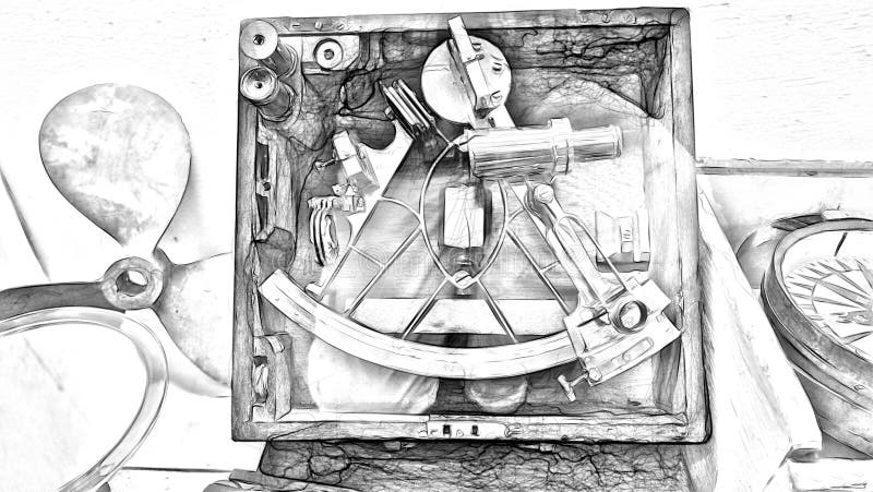 Digital Drawing Style Representing a Sextant, Vintage Navigation Tool ...