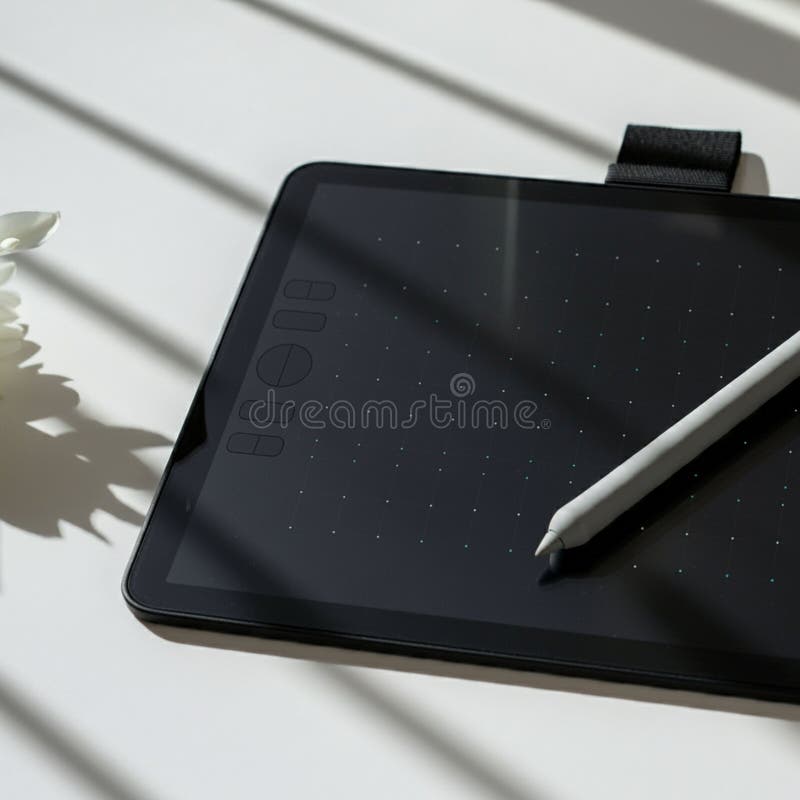 A Digital Drawing Tablet with a Black Surface is Placed on a White ...