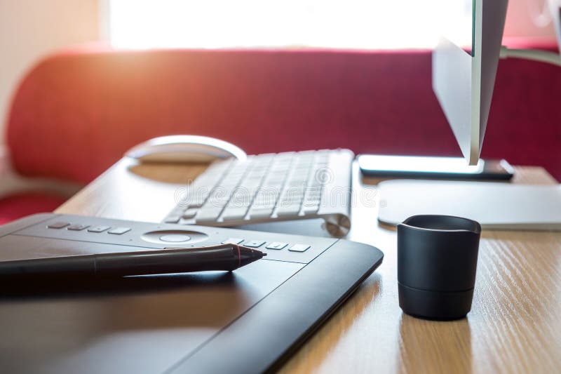 Drawing Tablet and Computer on the Desk Stock Image - Image of artist ...