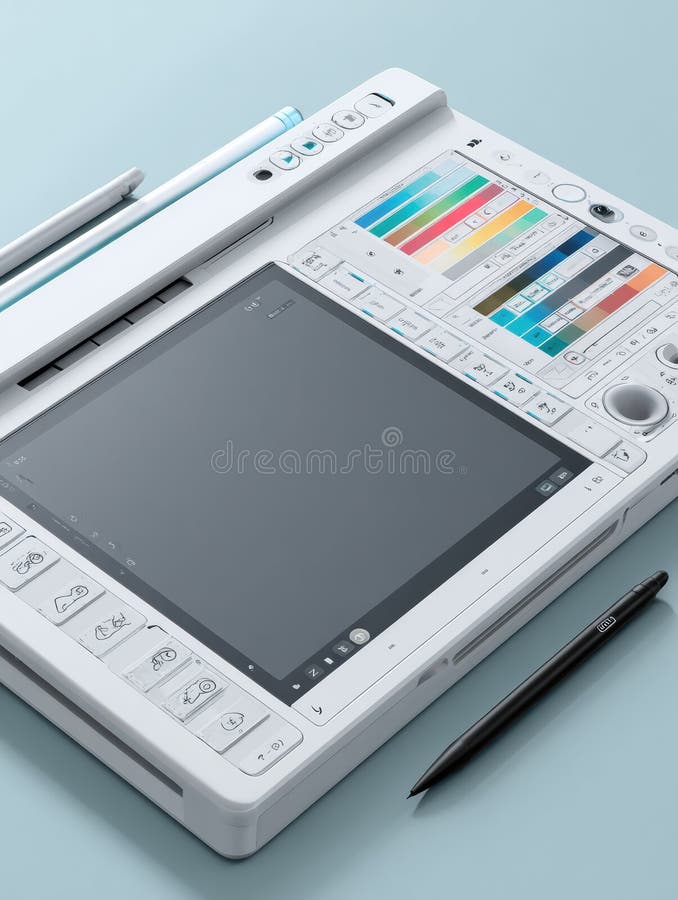 Digital Drawing Tablet Showcasing Educational User Interface with Interactive Tools Displayed ...