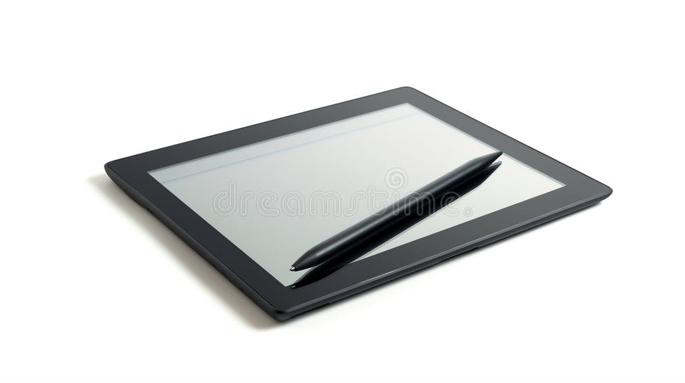 A Digital Drawing Tablet with a Stylus Pen on a White Background ...