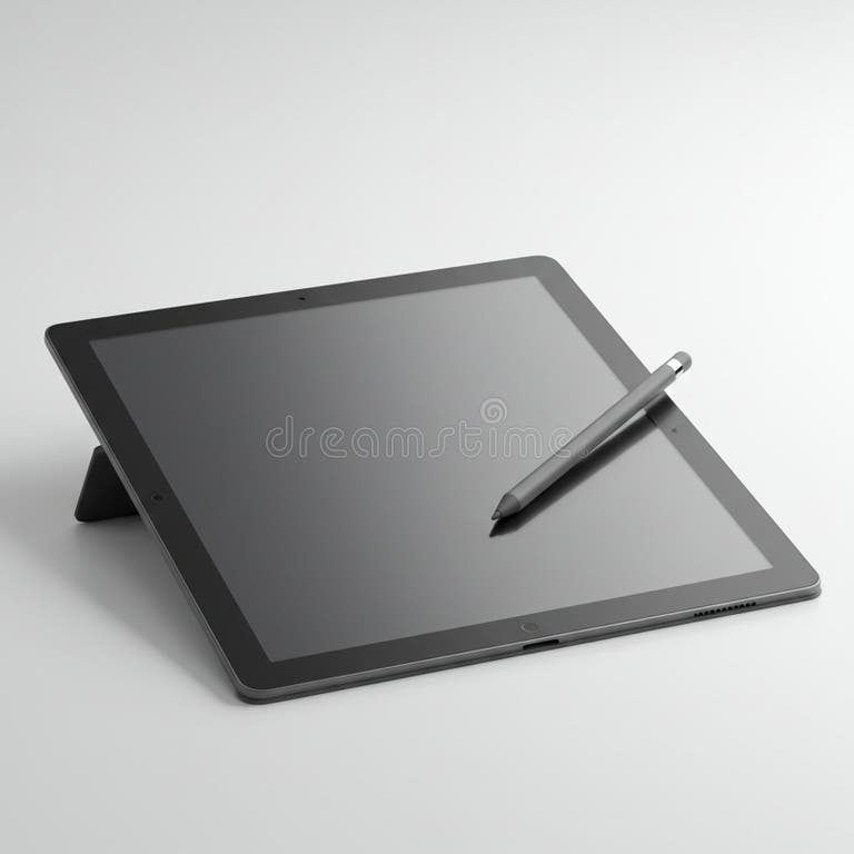 A Digital Drawing Tablet with a Stylus Resting on the Screen is Shown ...