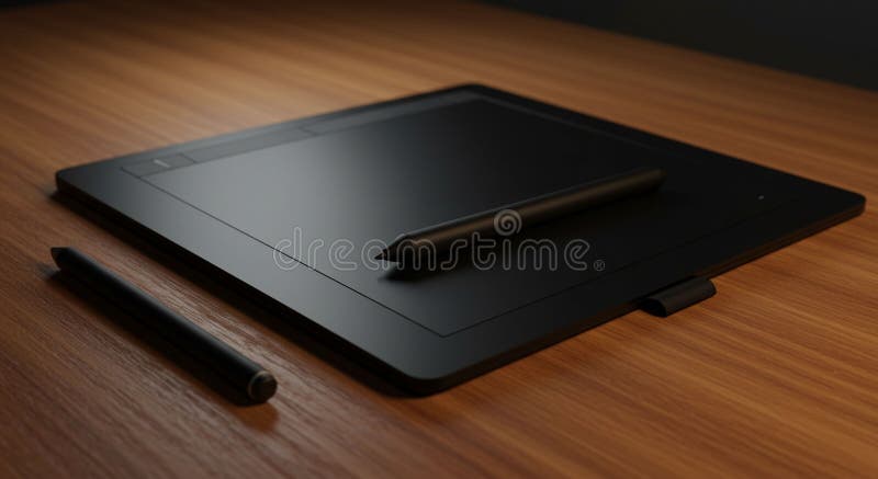 A Digital Drawing Tablet with a Stylus on a Wooden Surface. the Tablet ...