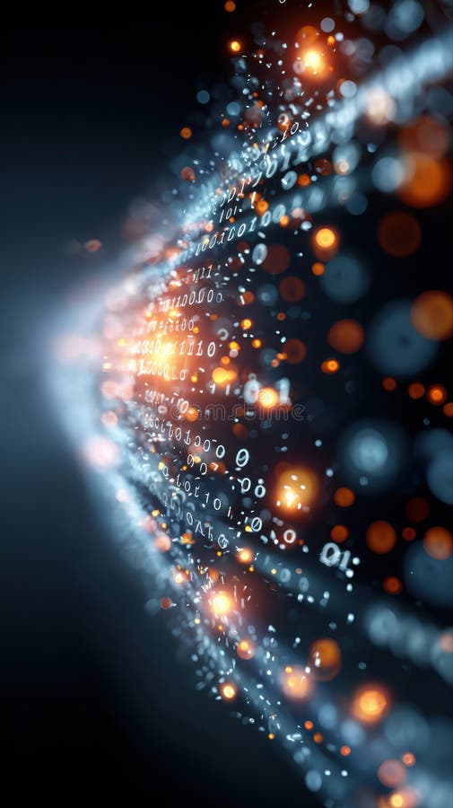 Digital Dreamscape: Binary Code and Glowing Particles Stock Image - Image of landscape ...