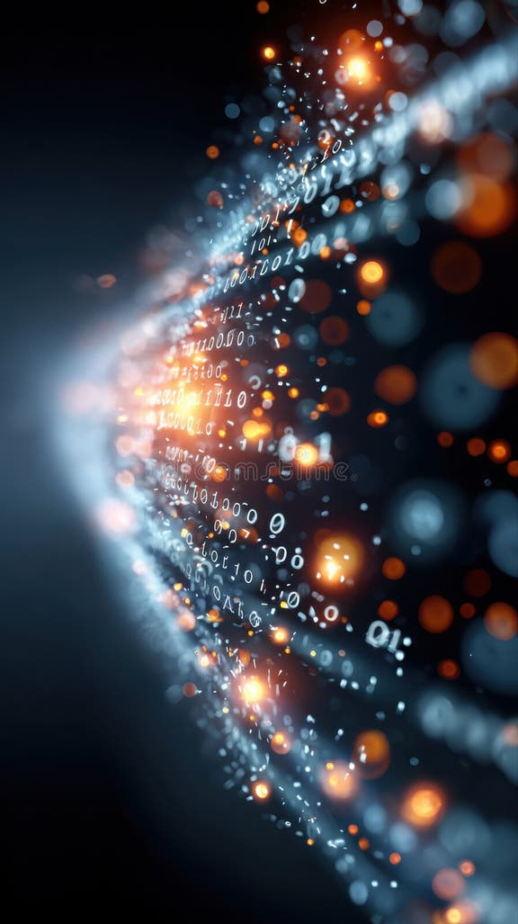 Digital Dreamscape: Binary Code and Glowing Particles Stock Image - Image of landscape ...