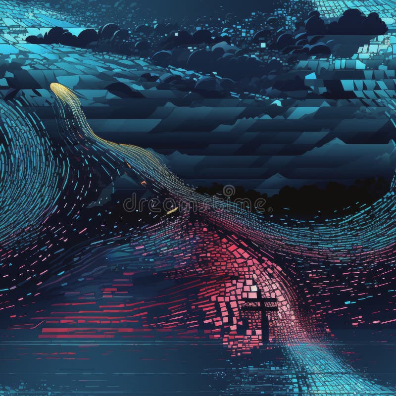 Digital Dreamscape. Cosmic and Cybernetic Fusion Stock Illustration ...