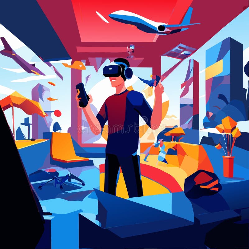 Digital Dreamscape: Immersive Virtual Reality Vector Art Stock ...