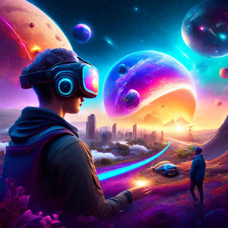 Digital Dreamscape: Vector VR Escapes Stock Illustration - Illustration ...