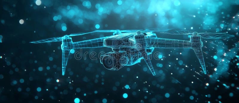 A Digital Drone, Lit Up, Hovering in Mid-air. Stock Photo - Image of ...