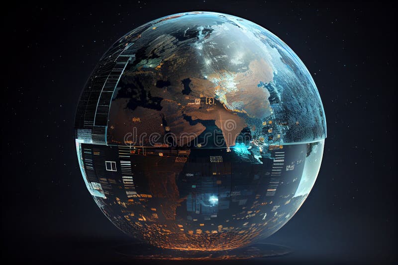 Digital Dystopian Globe, Future, Viewed from Space.generative Ai Stock ...