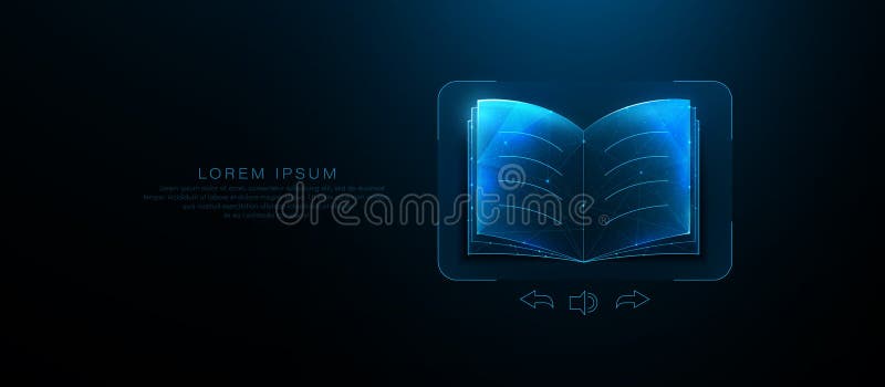 Digital E-Book Interface with Glowing Open Book. Online Learning ...