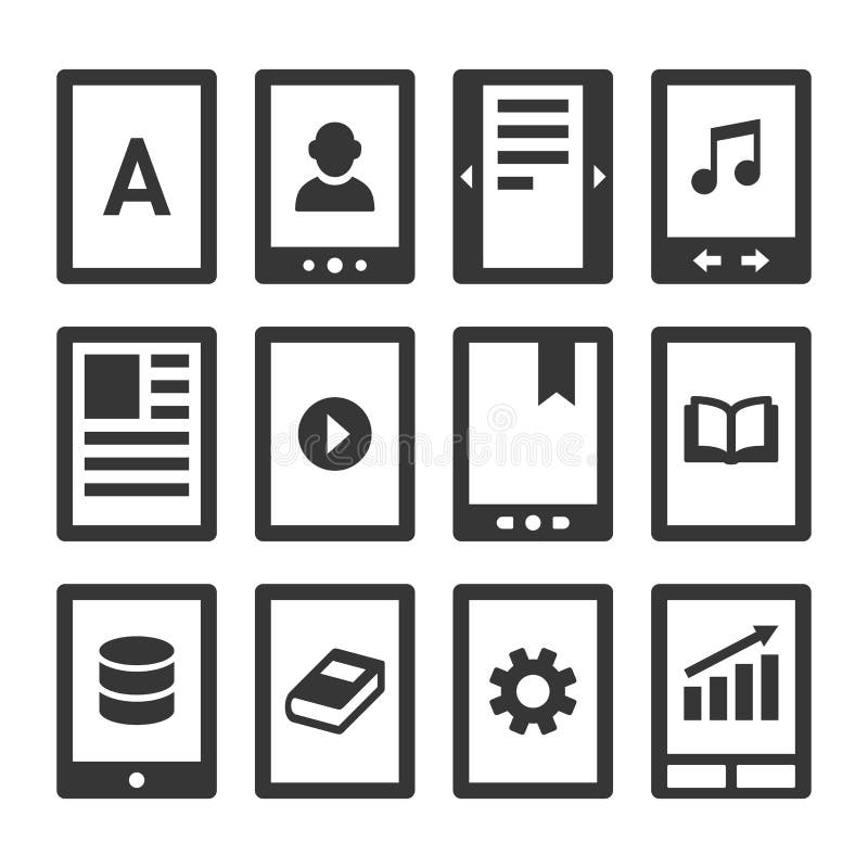 Digital E-book Reader Icons Set. Vector Stock Vector - Illustration of ...