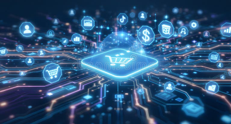 Digital E-commerce Ecosystem Stock Illustration - Illustration of ...