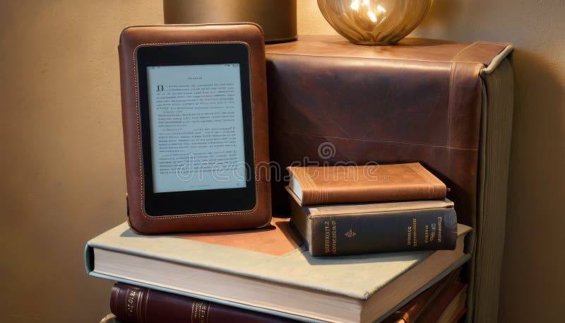 Digital E-reader on a Stack of Books Stock Photo - Image of learning ...
