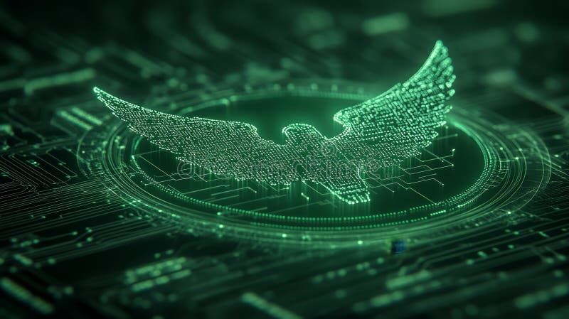 Digital Eagle with Wings on Green Circuit Board Stock Illustration ...